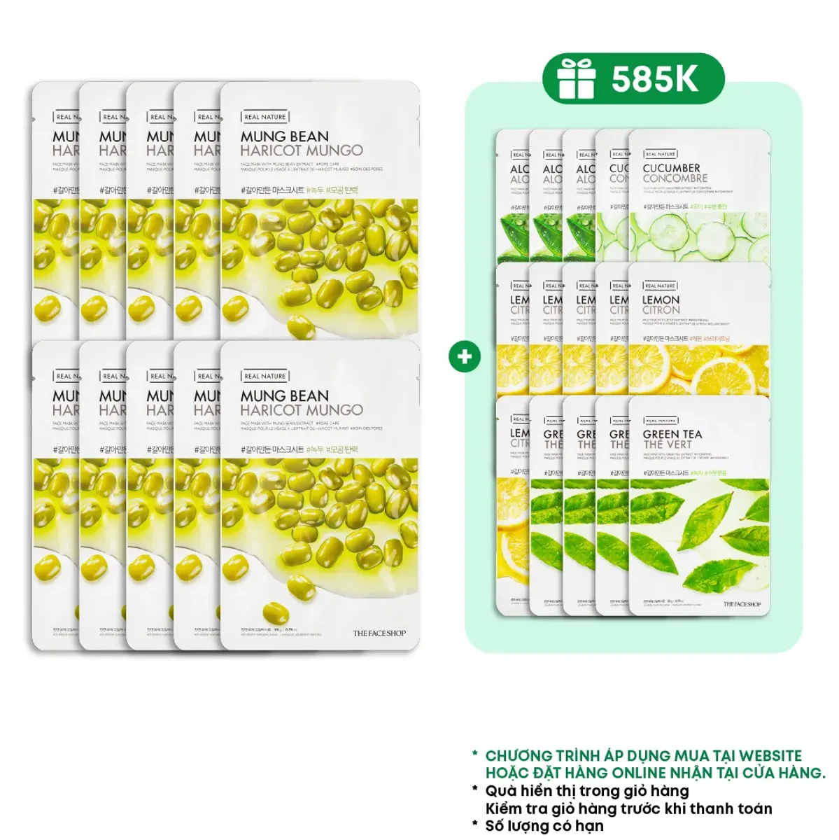 Set 10 Mặt Nạ Thanh Lọc Dưỡng Ẩm Da THE FACE SHOP Real Nature Mung Bean ...