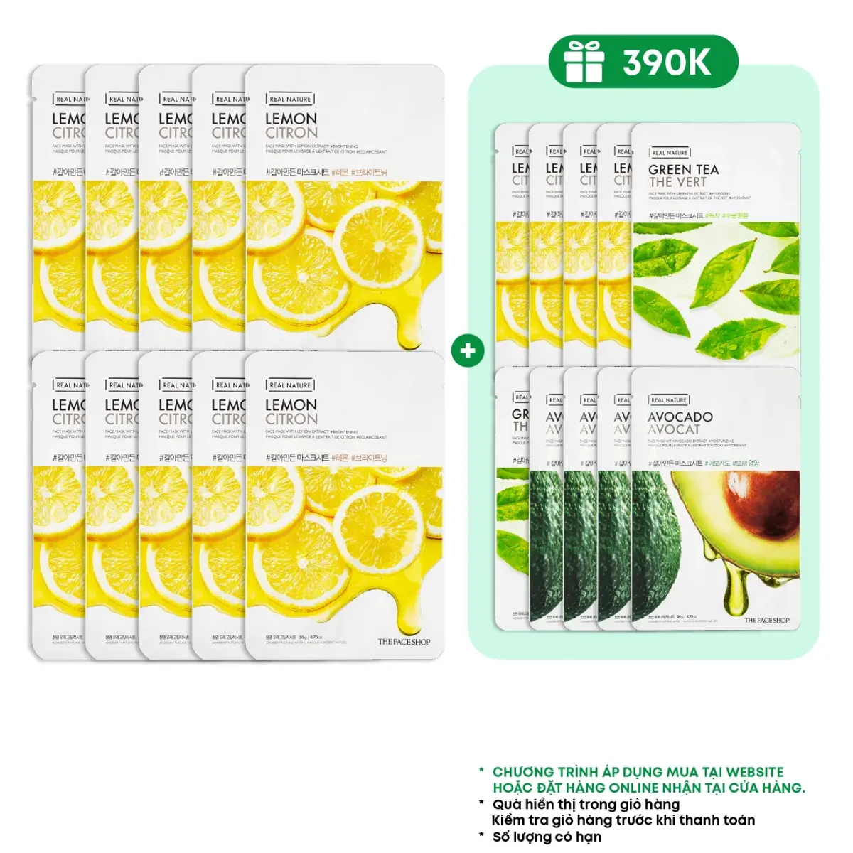 Set 10 Mặt Nạ Làm Sáng Da THE FACE SHOP Real Nature Lemon Face Mask 20g