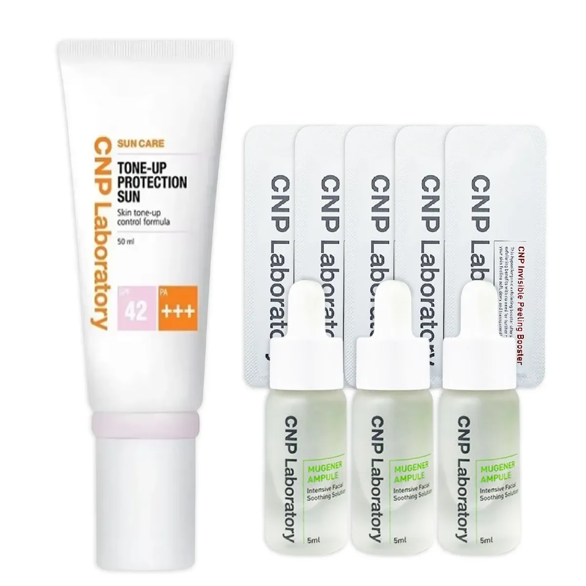 Combo Chống Nắng Nâng Tông CNP (1 kem chống nắng 50ml, 3 tinh chất, 5 gel tẩy da chết)