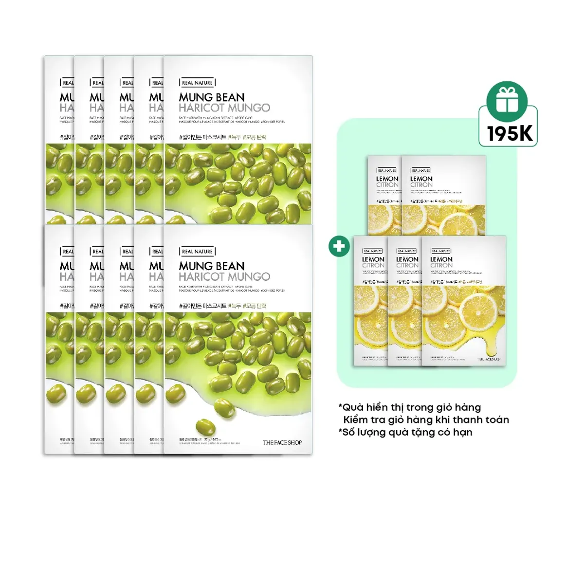Set 10 Mặt Nạ Thanh Lọc Dưỡng Ẩm Da THE FACE SHOP Real Nature Mung Bean ...
