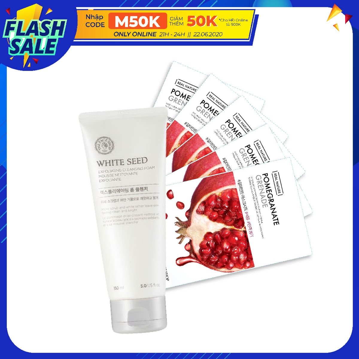 Bộ Sản Phẩm Làm Sạch THEFACESHOP WHITE SEED EXFOLIATING CLEANSING FOAM.