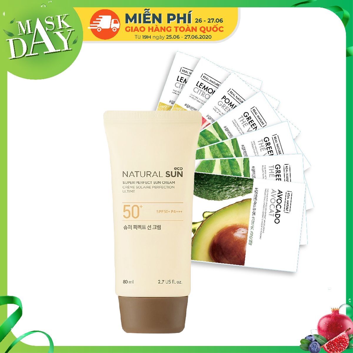 Bộ 7 Mặt Nạ và Kem Chống Nắng NATURAL SUN ECO SUPER PERFECT SUN CREAM 50+PA++