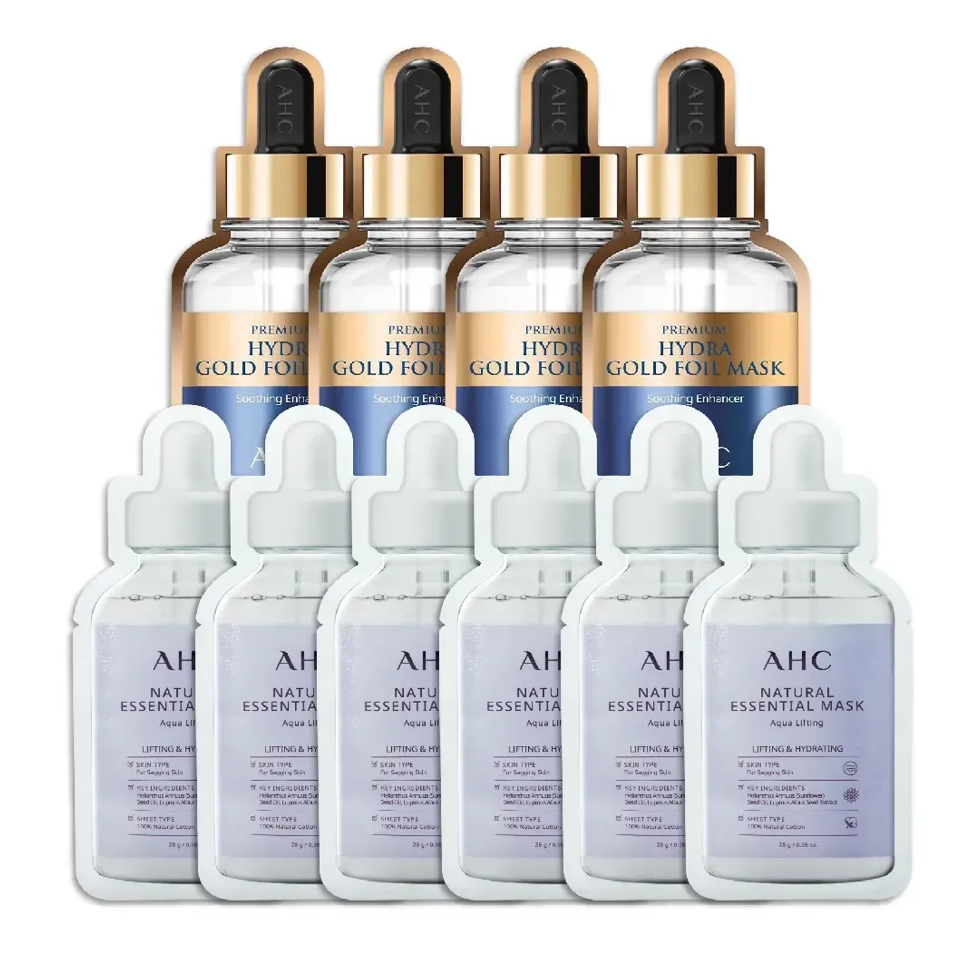 Combo 10 Mặt Nạ Chống Lão Hóa, Săn Chắc Da Ahc (4 Gold Foil Mask + 6 Aqua Lifting)
