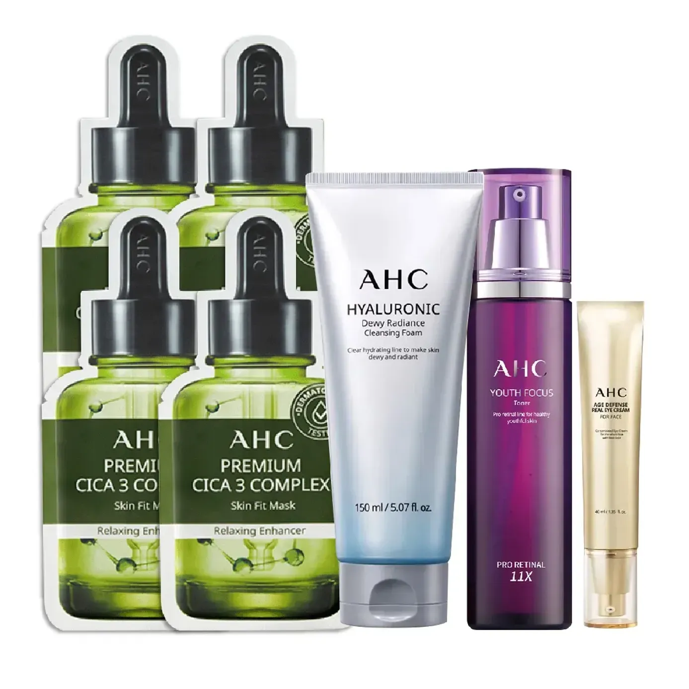 Combo Trẻ Hóa Da Ahc (1 Nước Cân Bằng 130Ml, 1 Kem Mắt Age Defense 40Ml, 1 Sữa Rửa Mặt ...