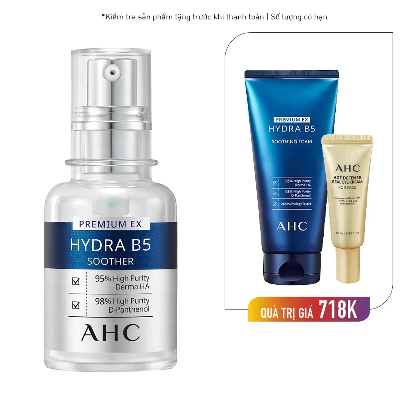 Combo Dưỡng Da AHC Premium Ex Hydra B5 (1 tinh chất 30ml, 1 sữa rửa mặt 180ml) & 1 Kem Mắt AHC ...