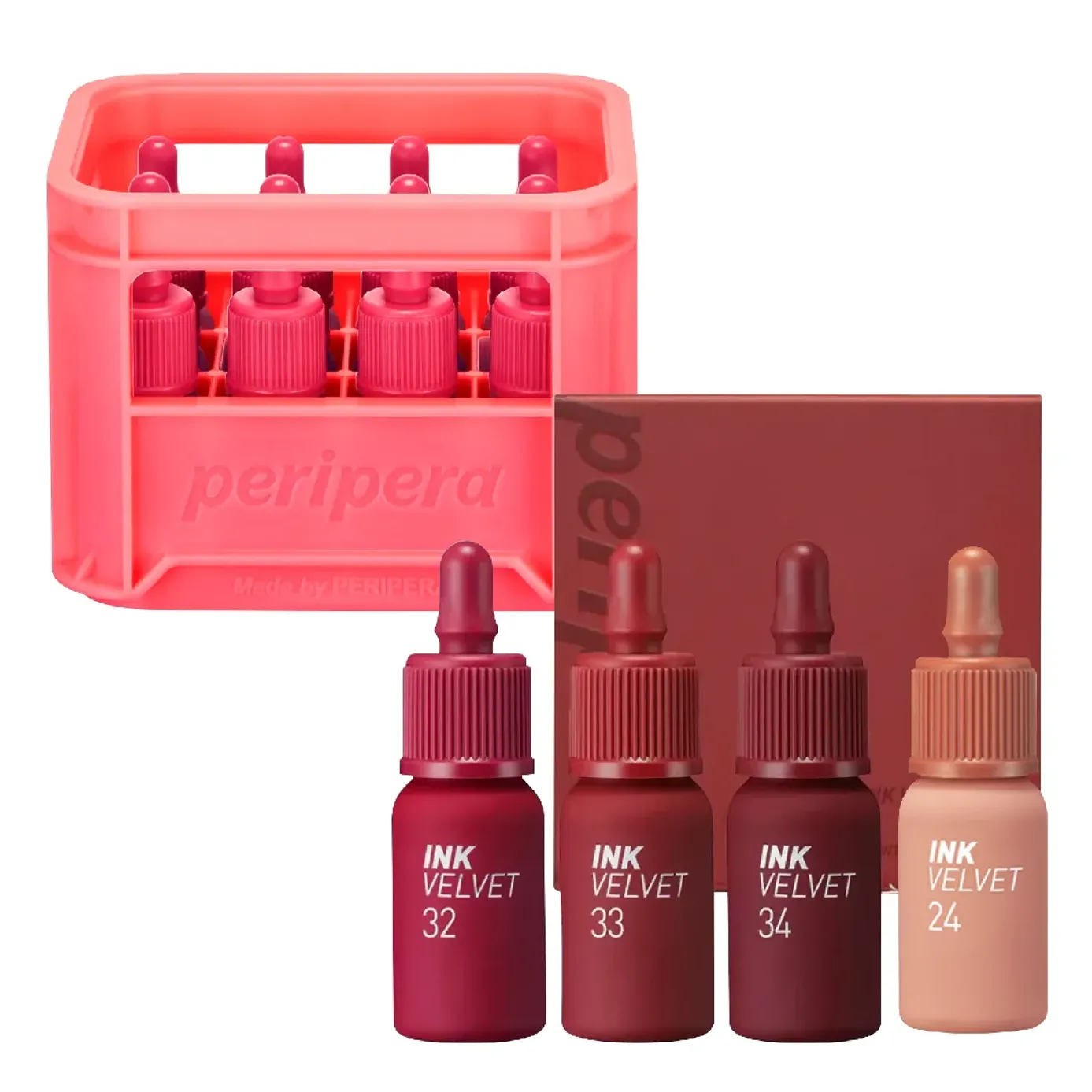 Combo Set Son Peripera 03 All My Red 4g, 01 Son Tint Peripera 4g màu 24 & 1 Khay Đựng Son