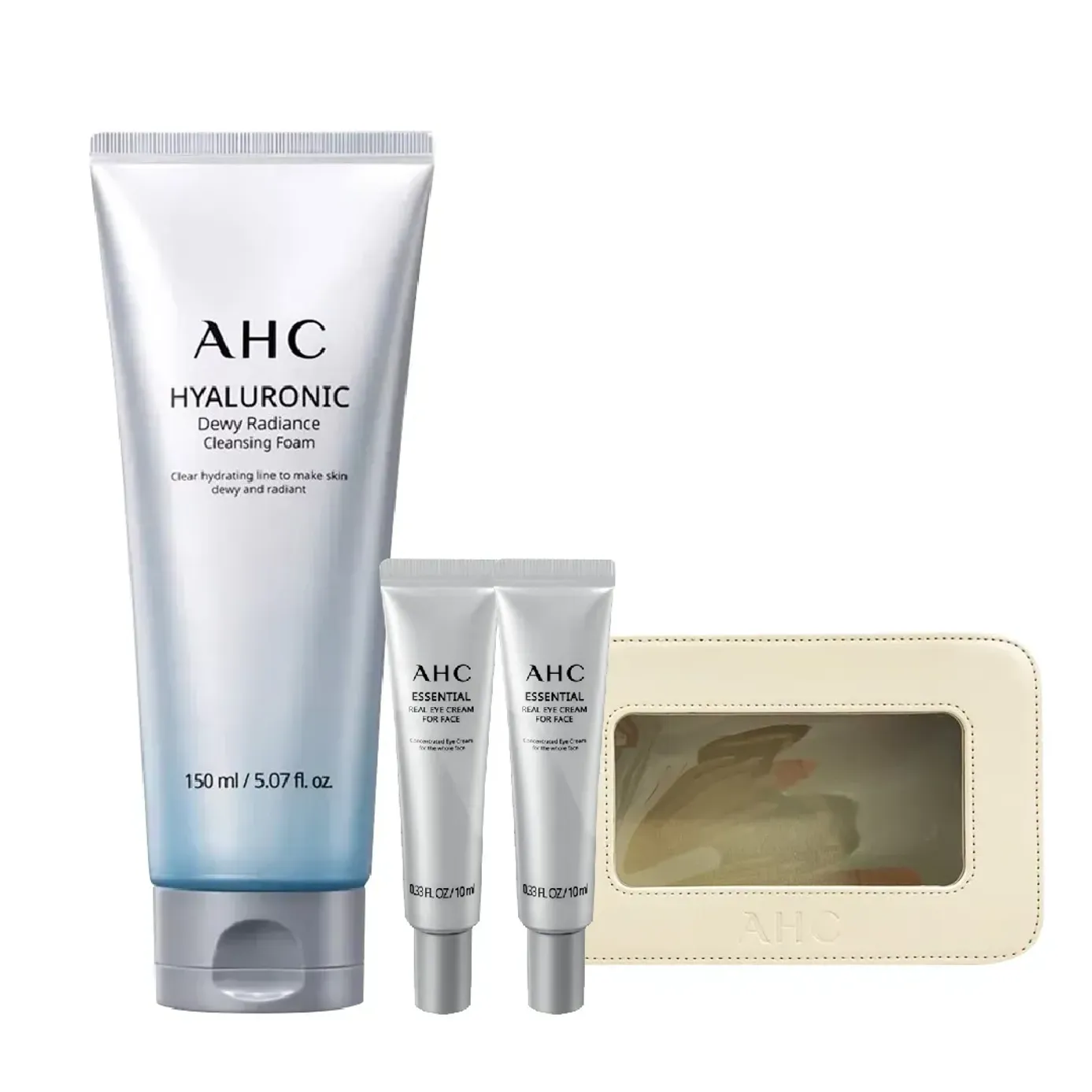 (Gift) Sữa Rửa Mặt Ahc Hyaluronic Dewy 150Ml, 2 Kem Mắt Ahc Essential 10Ml & Túi Đựng Mỹ Phẩm Ahc