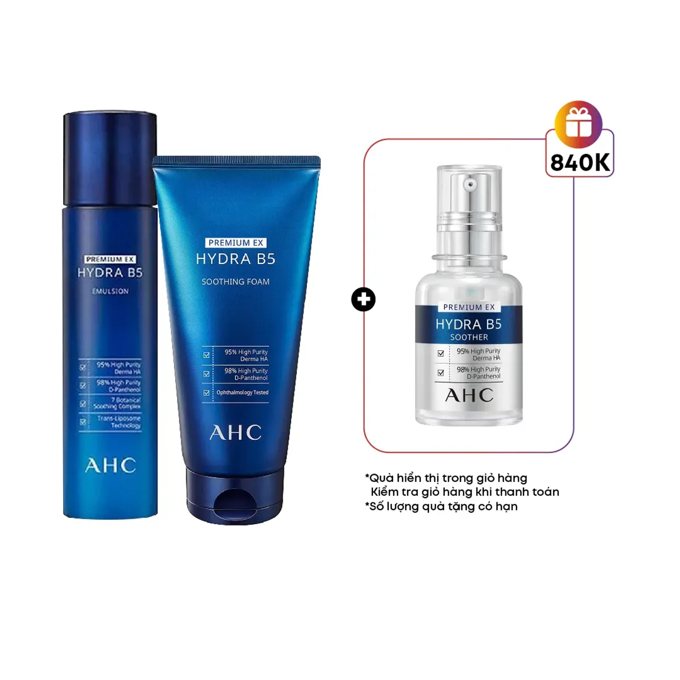 Combo Dưỡng Da Cấp Ẩm AHC Premium Ex Hydra B5 (sữa dưỡng 140ml + sữa rửa mặt 180ml)