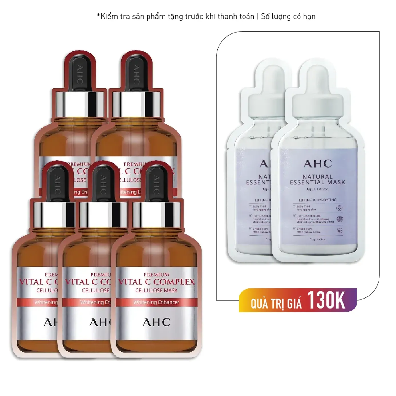 combo 5 Mặt Nạ Trắng Da AHC Premium Vital C Complex