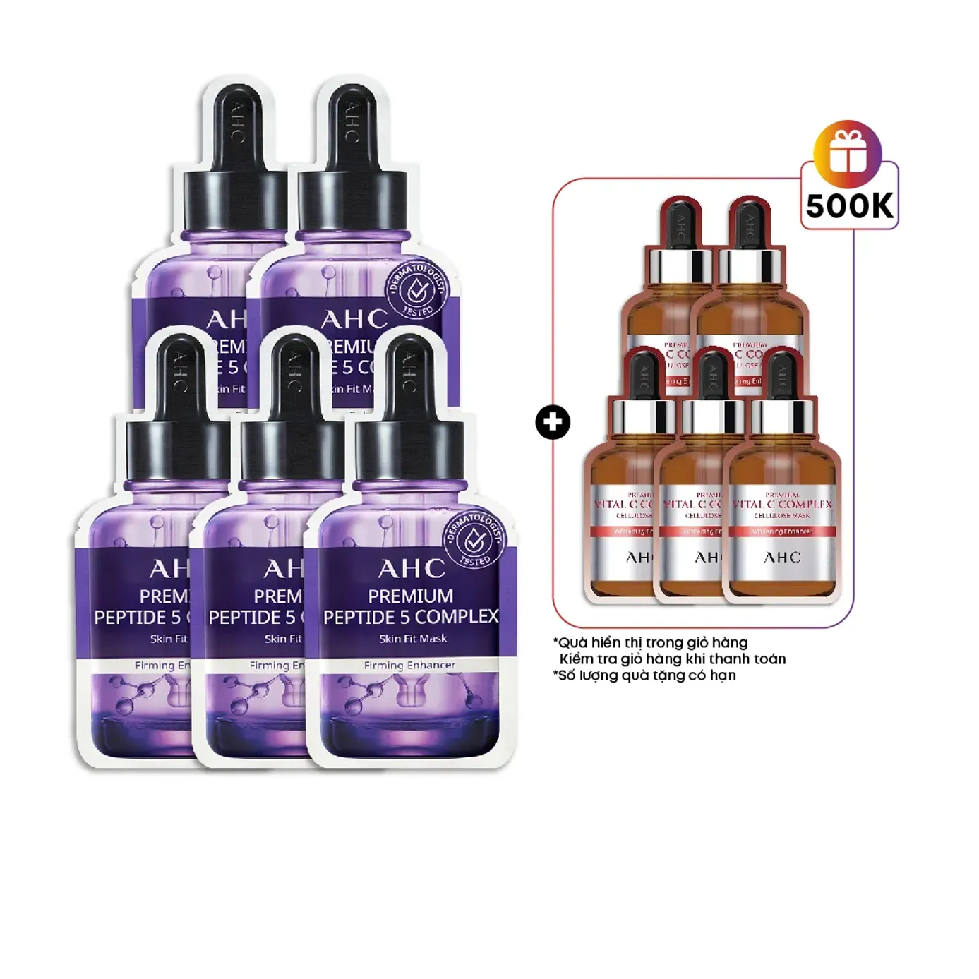 [mua 5 tặng 5] Combo Mặt Nạ Dưỡng Da Săn Chắc AHC Premium Complex Mask (5 Peptide, 5 Vital C)