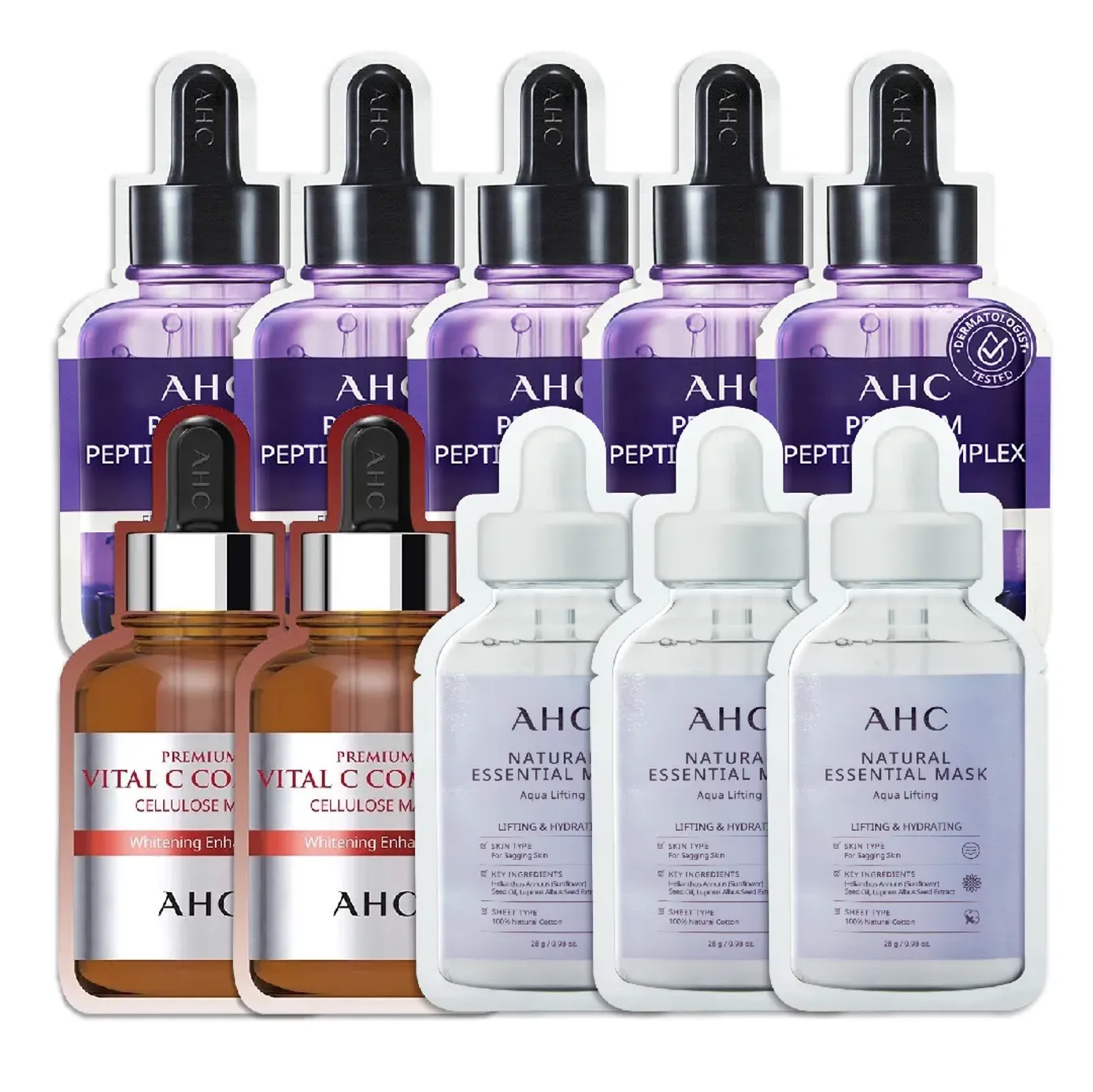 Combo 10 Mặt Nạ Mix AHC Săn Chắc Da (5 peptide, 2 vital C, 3 calming)