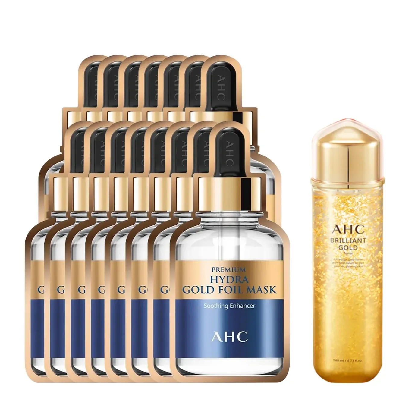 Combo 15 Mặt Nạ Chống Lão Hóa AHC Gold Foil & 1 Nước Cân Bằng 24K AHC 140ml