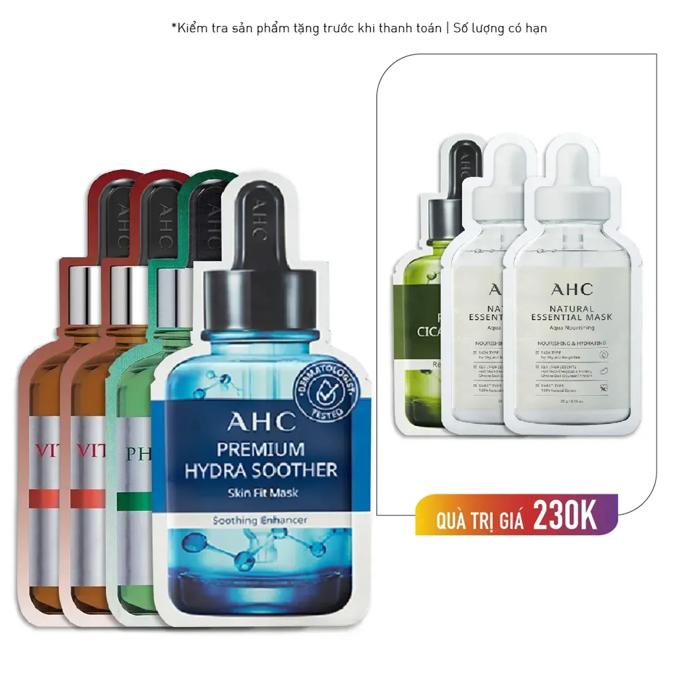 Combo 4 Mặt Nạ Giấy Ahc Premium Cấp Ẩm, Làm Sáng Da (2 Vital C - 1 Phyto - 1 Hydra Soother)