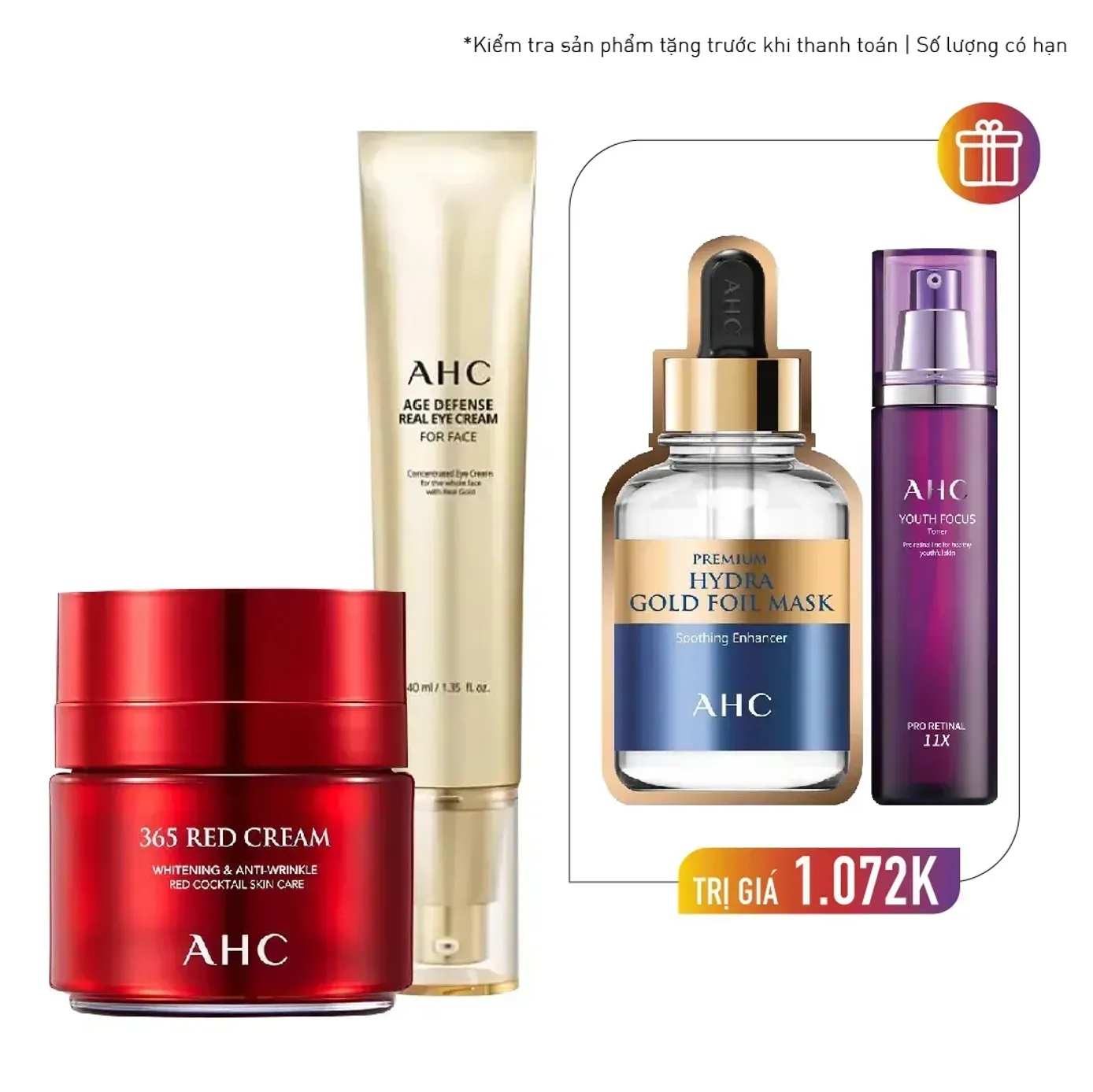 Combo Kem Chống Lão Hóa Ahc 365 Red Cream 50Ml & Kem Dưỡng Mắt Ahc Age ...
