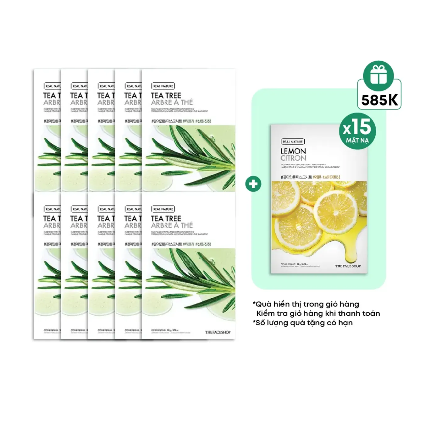 Bộ 10 Mặt Nạ Thanh Lọc Da THE FACE SHOP Real Nature Tea Tree Face Mask