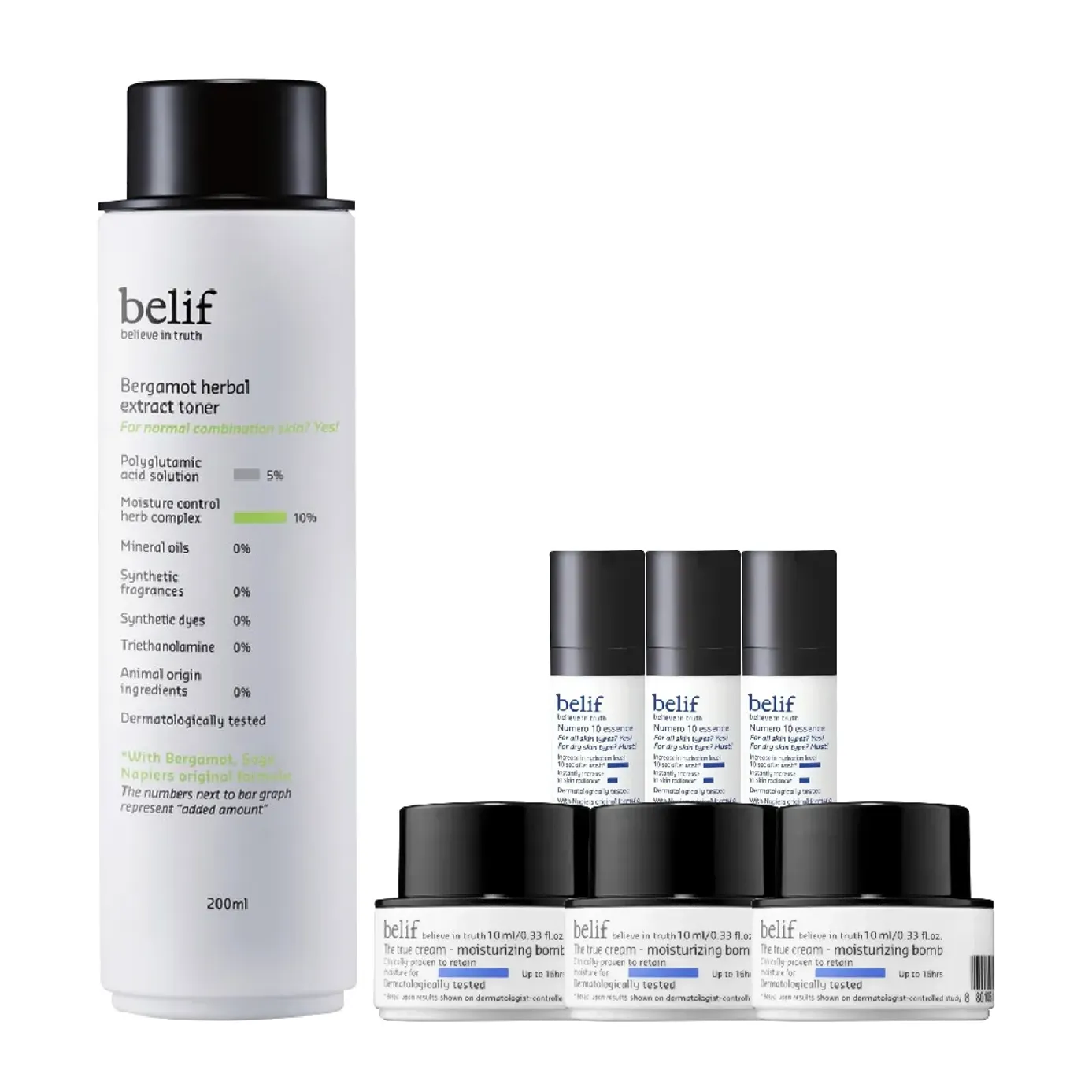 Combo Dưỡng Ẩm Da Belif (1 toner 200ml, 3 tinh chất 10ml, 3 kem cấp ẩm ...