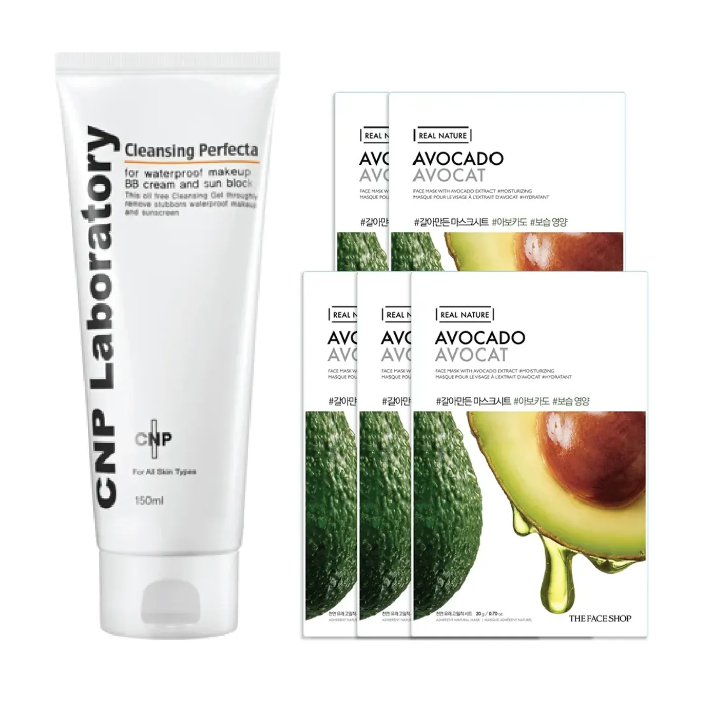 Combo Gel Tẩy Trang CNP Laboratory 150ml & 5 Mặt Nạ Bơ