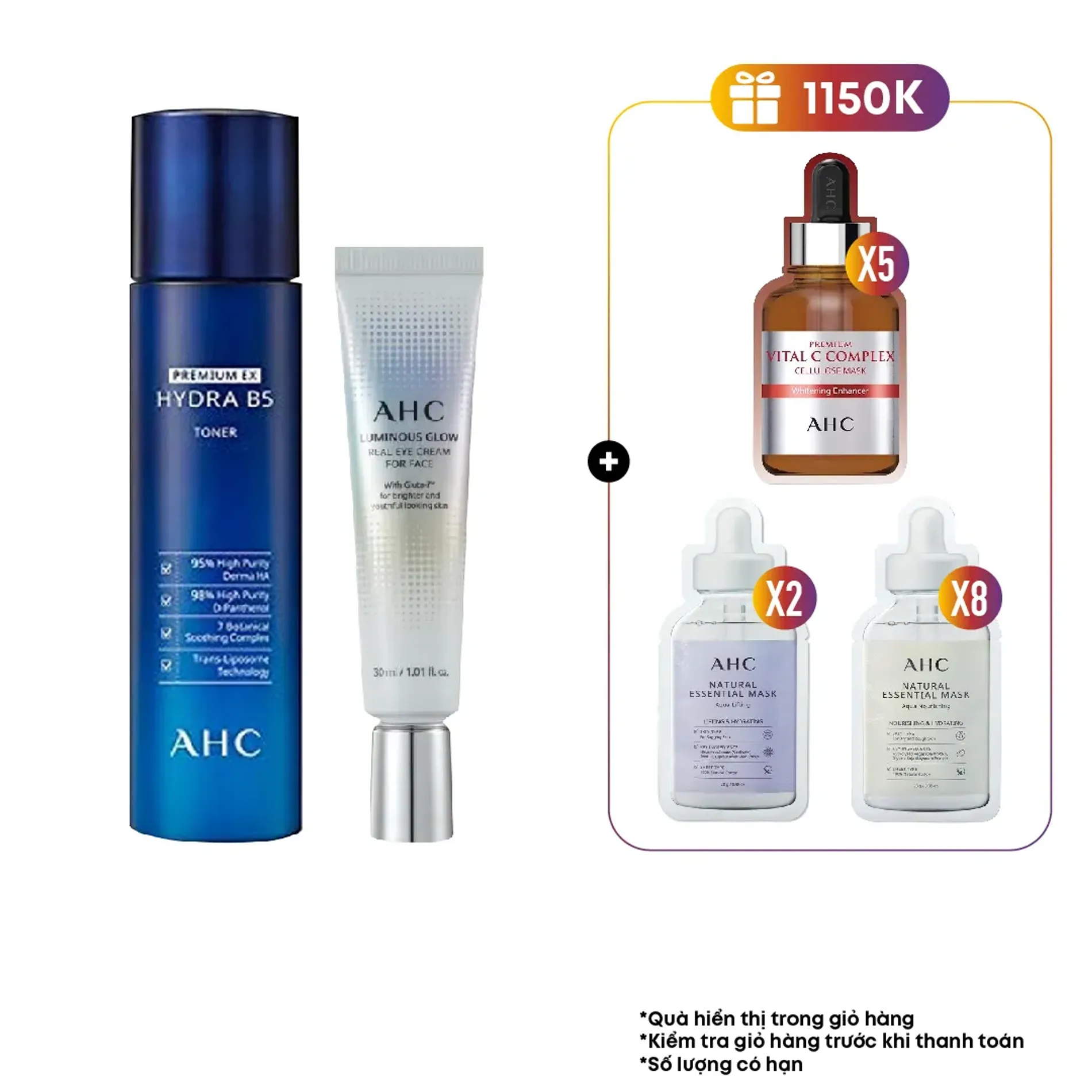 Combo AHC Cấp Nước Dưỡng Ẩm Da - 1 Nước Cân Bằng Hydra B5 140ml & 1 Kem Mắt 30ml