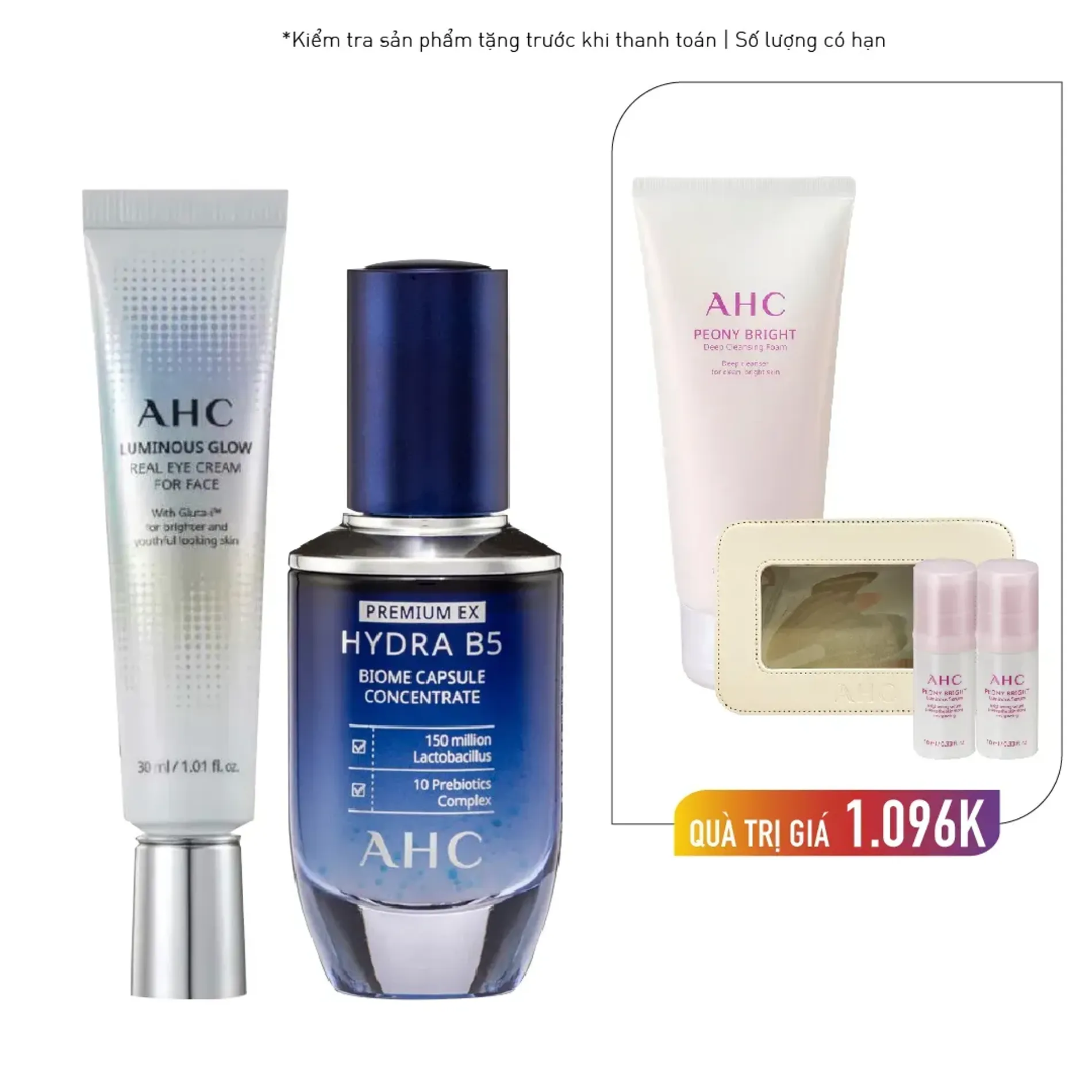 Combo 01 Kem Dưỡng Vùng Da Mắt Ahc Luminous Glow 30Ml & 01 Tinh Chất Ahc Premium Ex Hydra B5 30Ml