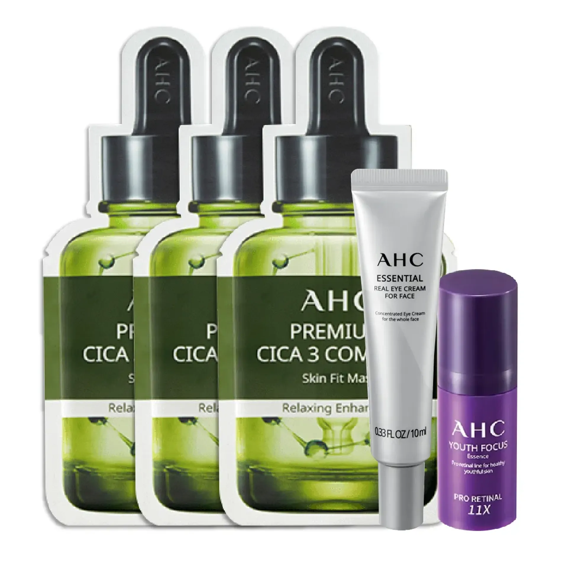 Combo Dưỡng Da Trẻ Hóa AHC (1 tinh chất 10ml, 1 kem mắt 10ml, 3 mặt nạ)