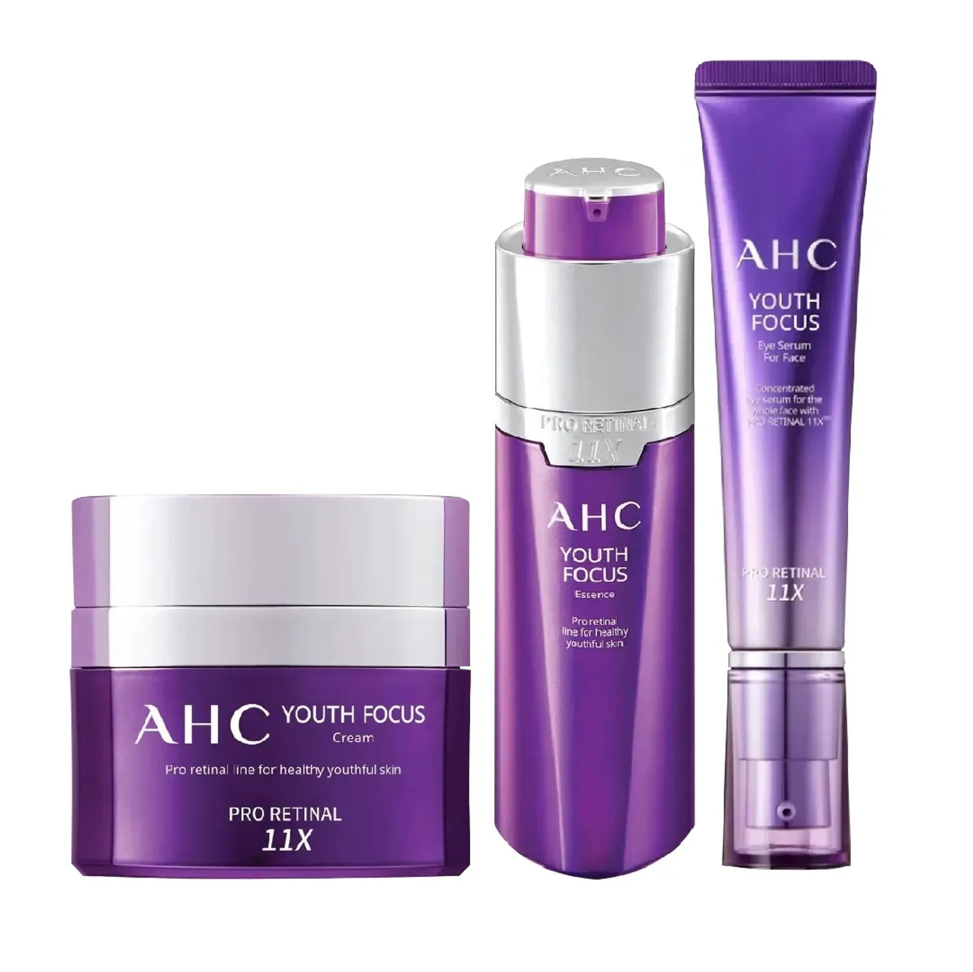 Combo Ngừa Lão Hóa AHC Youth Focus (1 kem dưỡng 50ml, 1 tinh chất mặt 30ml, 1 tinh chất mắt 30ml)