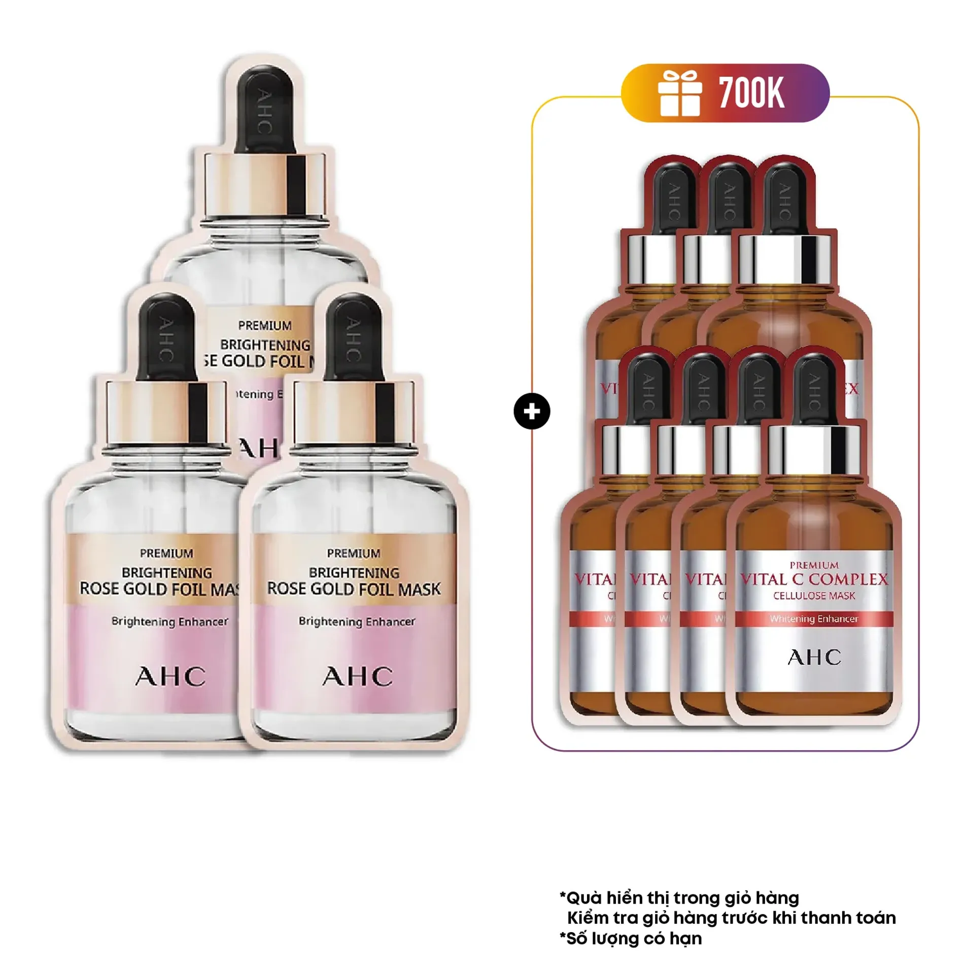 Set 3 Mặt Nạ Vàng AHC Dưỡng Sáng Da Premium Brightening Rose Gold Foil