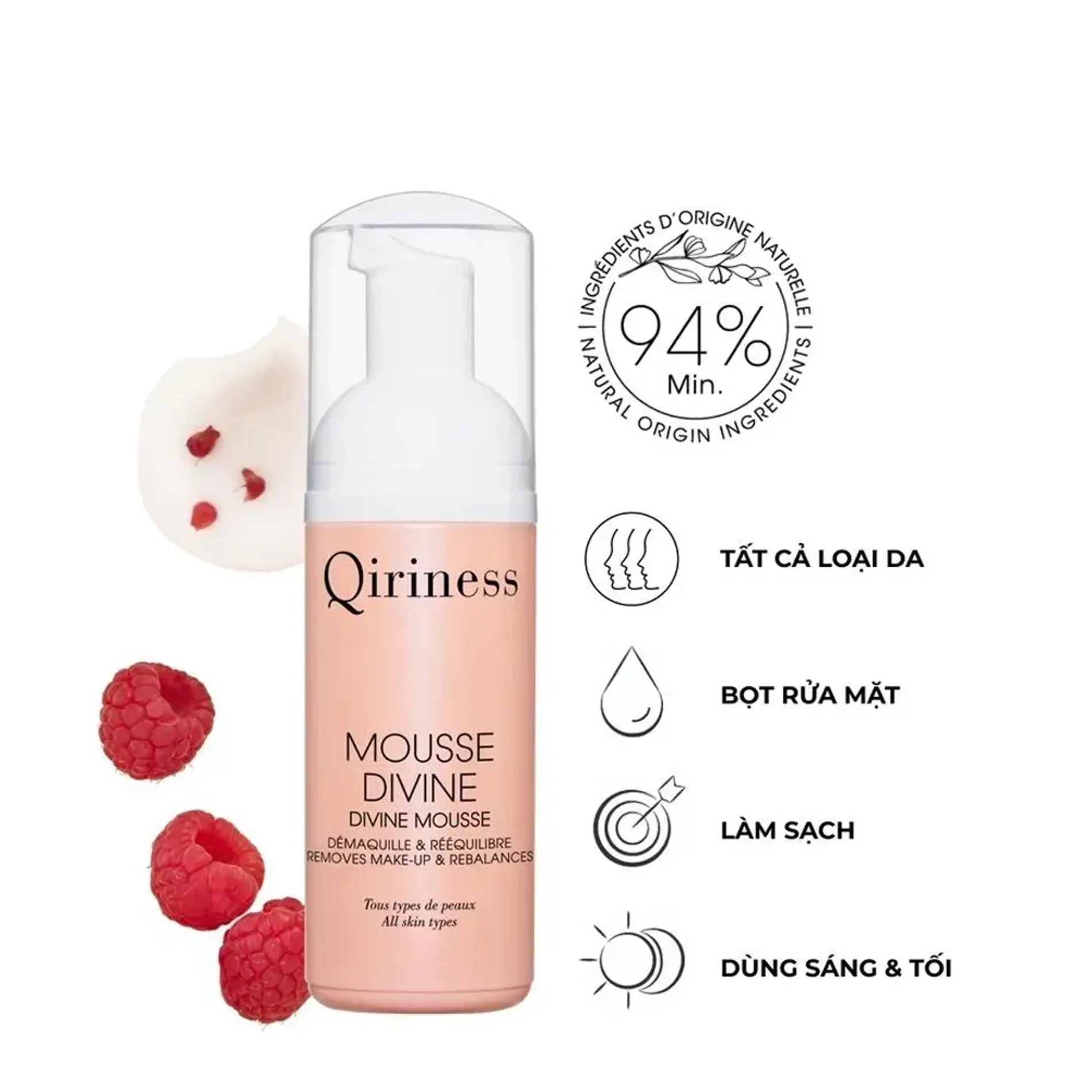 Bọt Rửa Mặt Dịu Nhẹ Kiềm Dầu Qiriness Divine Mousse 125ml