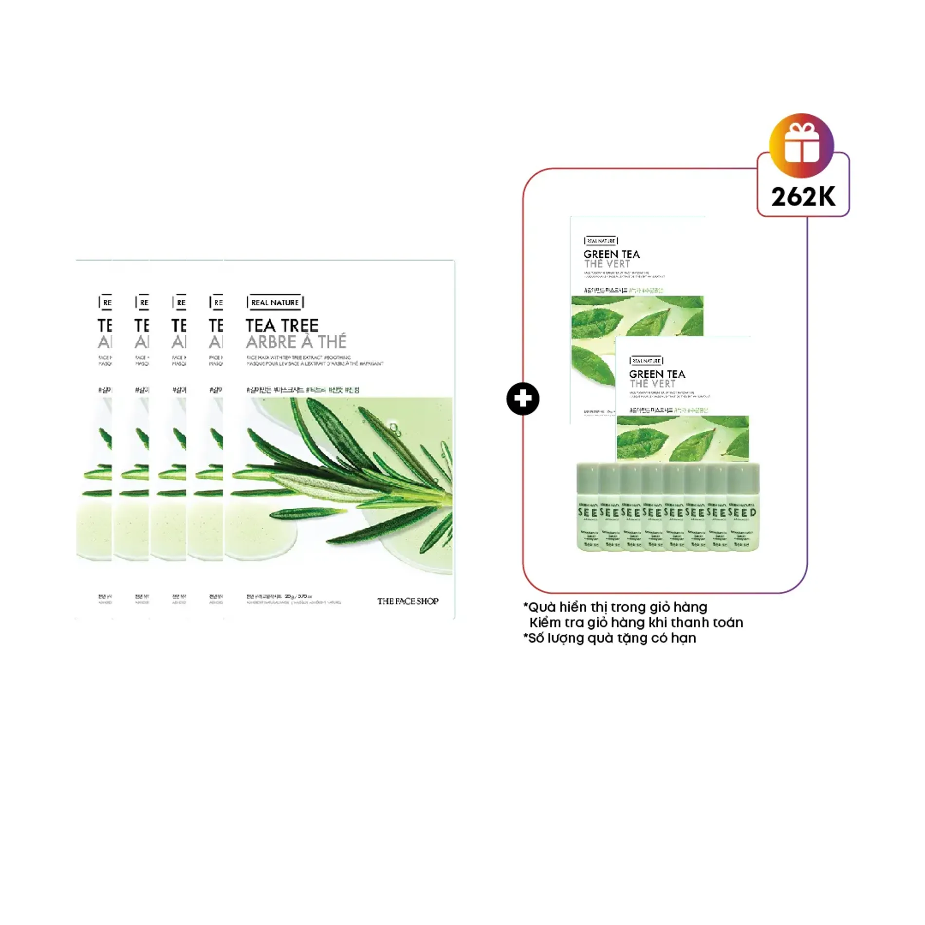 Combo 5 Mặt Nạ Tràm Trà THE FACE SHOP Real Nature (tặng 2 mặt nạ trà ...