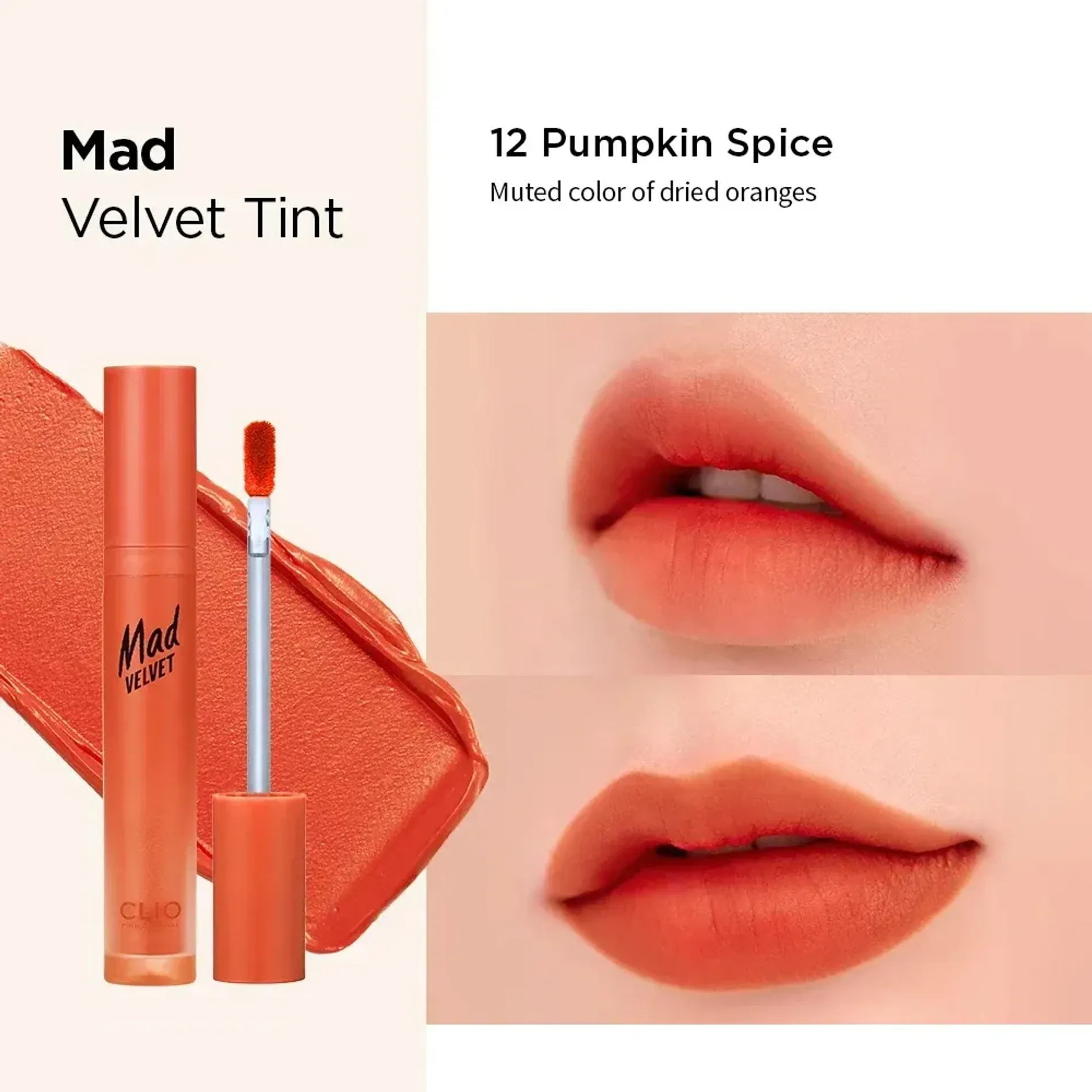 (Mua 1 Tặng 1) Son Kem Lì Clio Mad Velvet Tint 3.8G 12 Pumpkin Spice