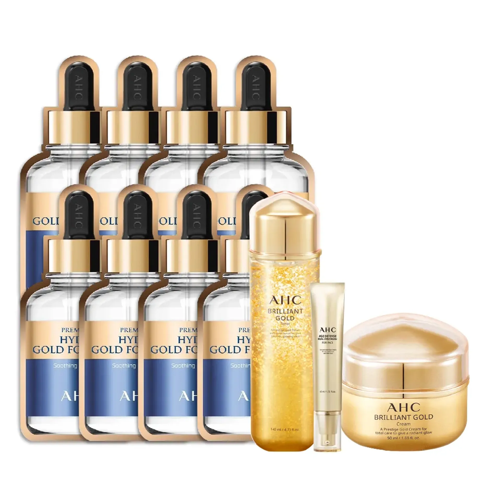 Combo Ngừa Lão Hóa AHC (1 kem dưỡng 50ml, 1 toner 140ml, 8kem mắt 40ml, 1 mặt nạ)
