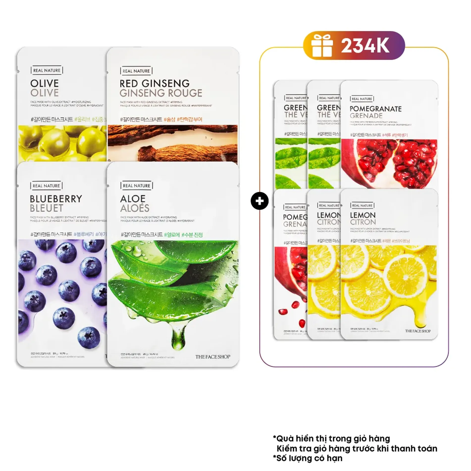 Combo Mix 10 Mặt Nạ Giấy THE FACE SHOP Cấp Ẩm, Chăm Sóc Da Toàn Diện ...