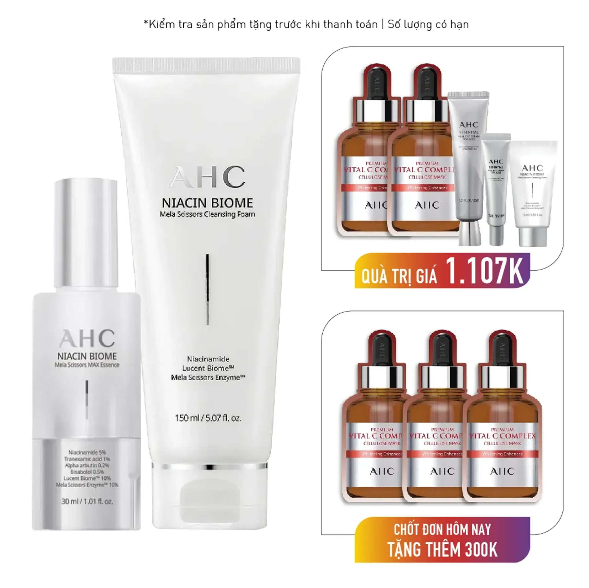 Combo Tinh Chất Dưỡng Sáng AHC Niacin Biome
