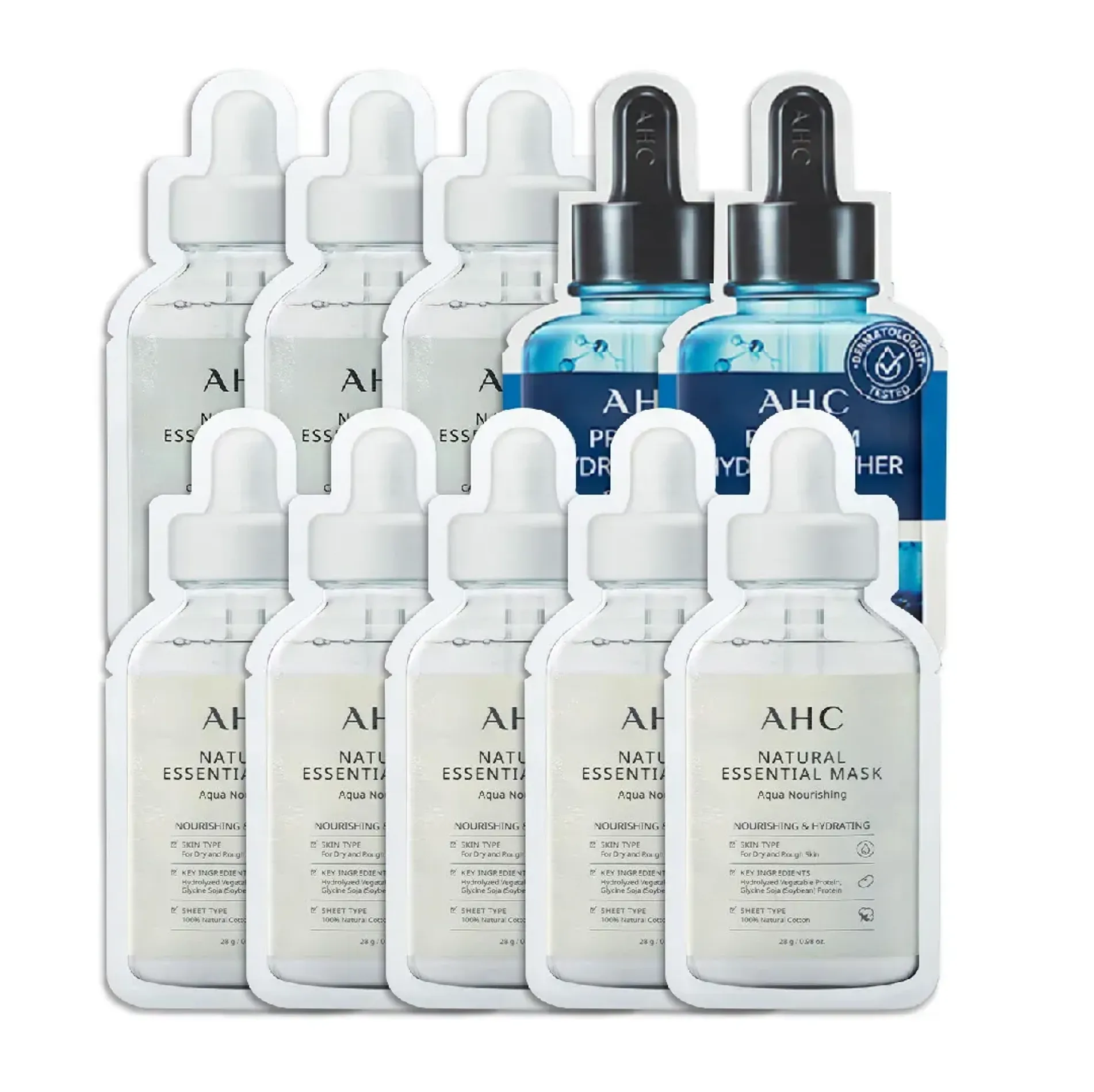 Combo 10 Mặt Nạ Giấy Dưỡng Ẩm, Làm Dịu Da Ahc (2 Aqua Calming - 3 Soother - 5 Aqua Nourishing)