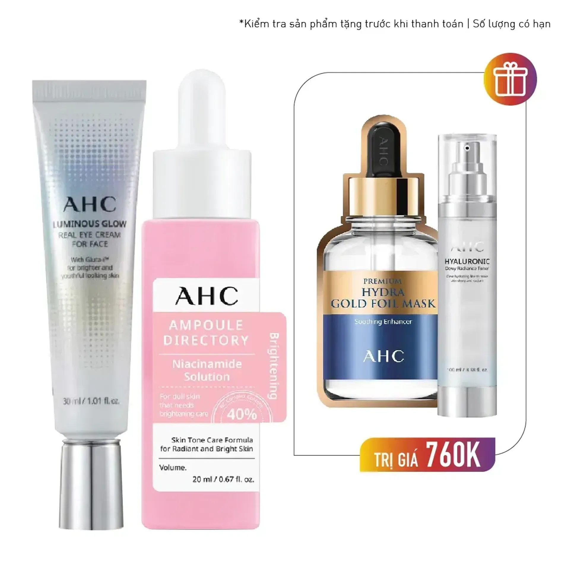 Combo Kem Dưỡng Sáng Vùng Mắt Ahc Luminous Glow Real Eye Cream 30Ml & Tinh Chất Sáng Da Ahc ...