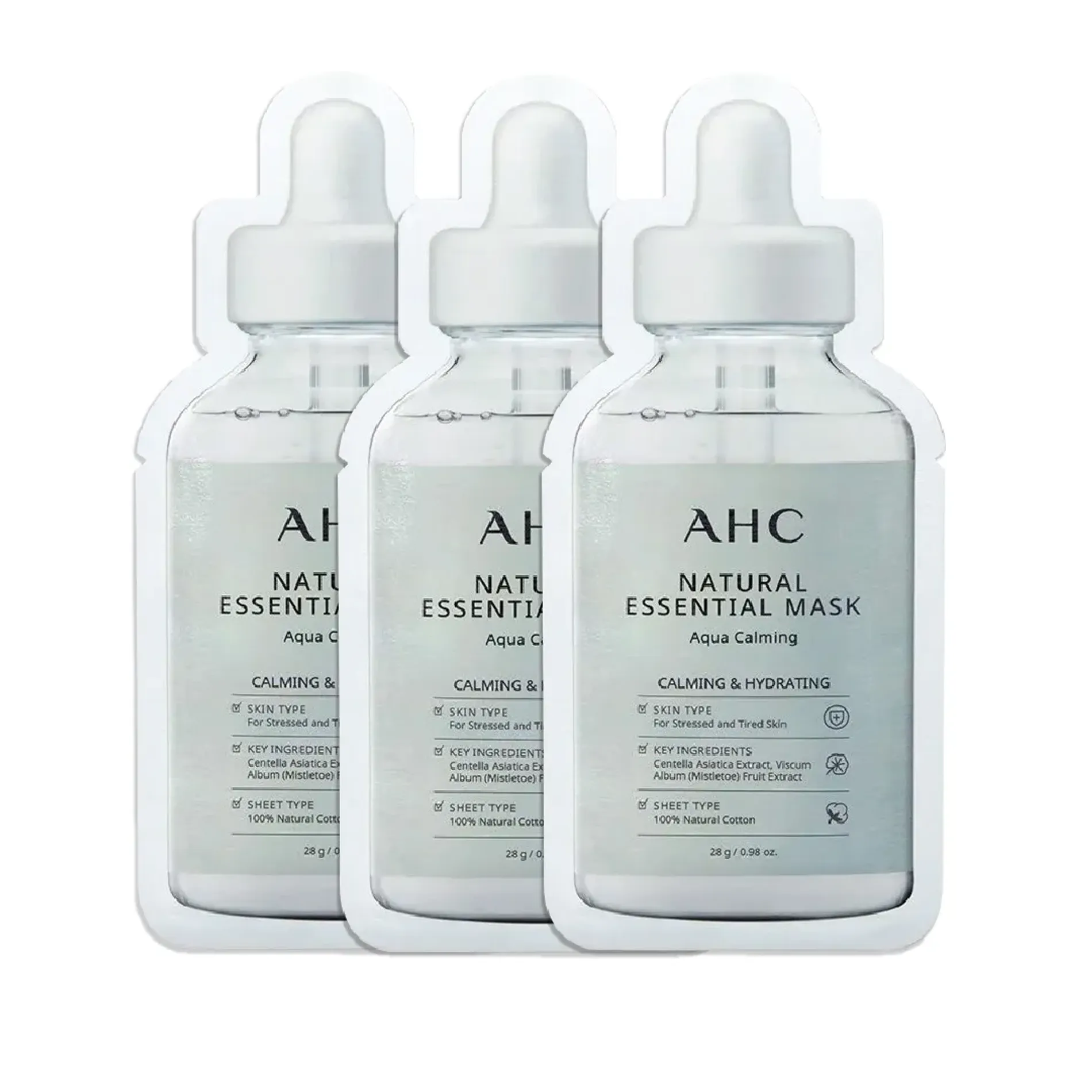 Set 03 Mặt Nạ Giấy Làm Dịu Da Ahc Natural Essential Mask Aqua Calming 28G