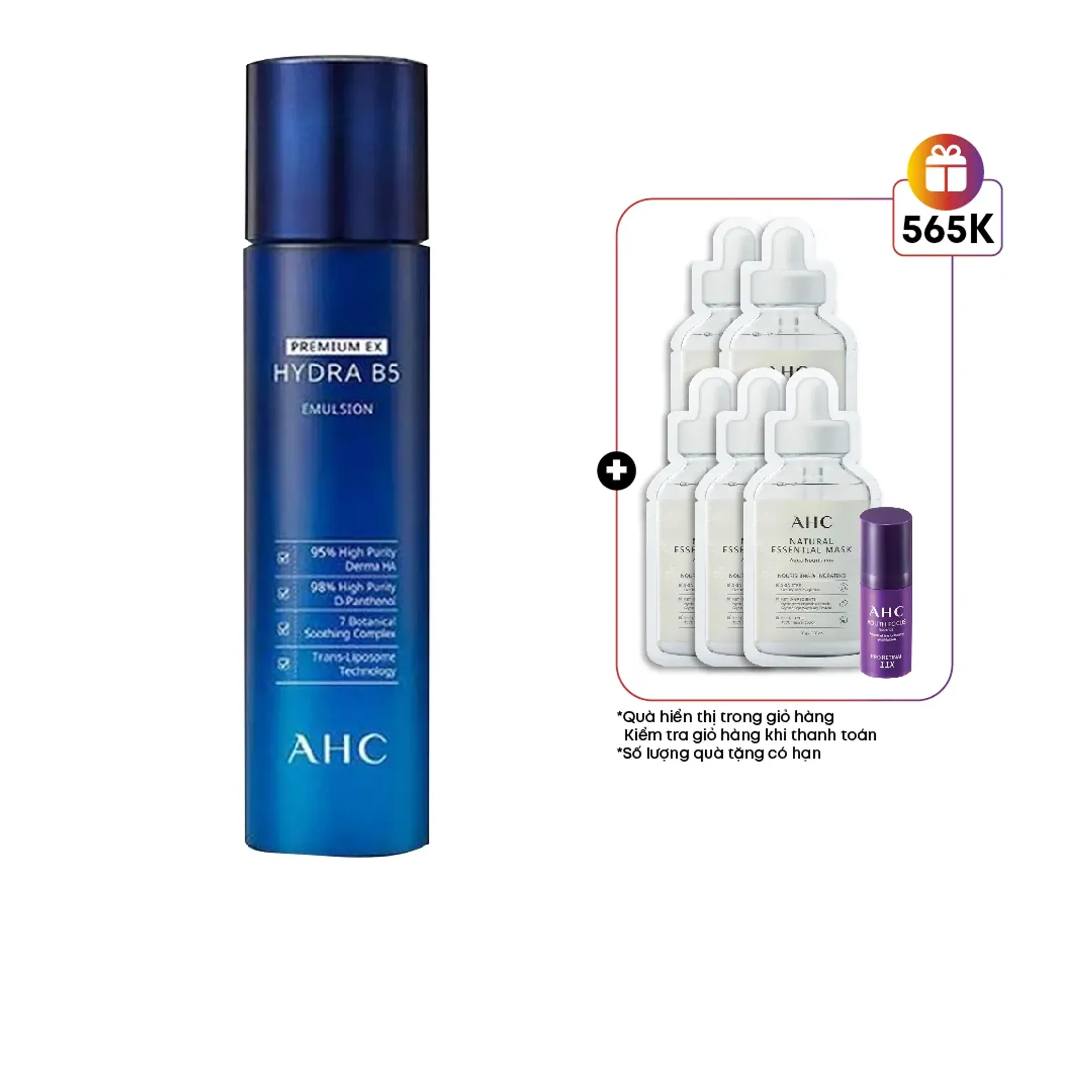 Combo Dưỡng Ẩm Chuyên Sâu & Ngừa Lão Hóa AHC (Sữa Dưỡng Hydra B5 140Ml + 5 Mặt Nạ + 1 Tinh chất ...