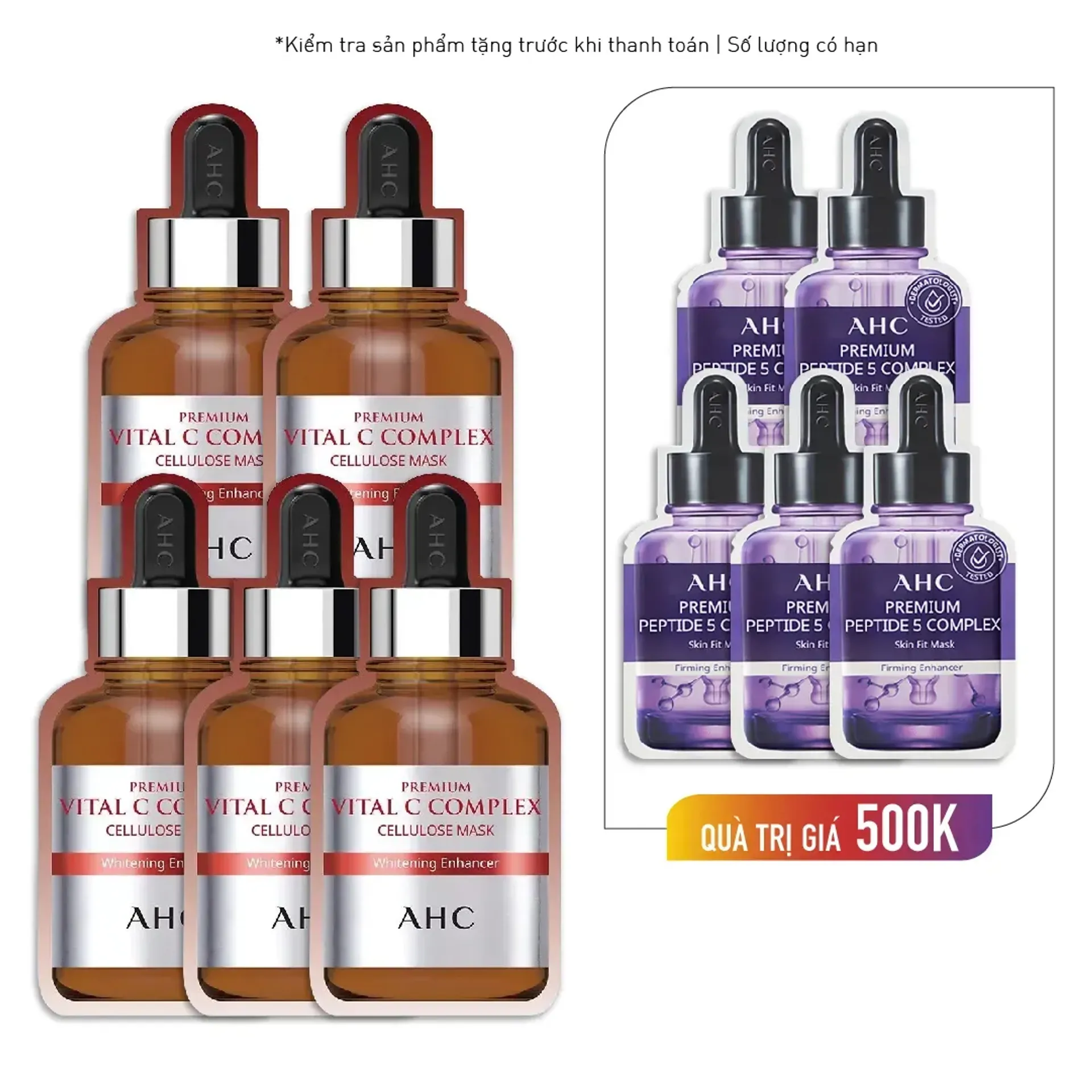 Combo mix 10 Mặt Nạ AHC (5 Premium Vital C & 5 Premium Peptide)