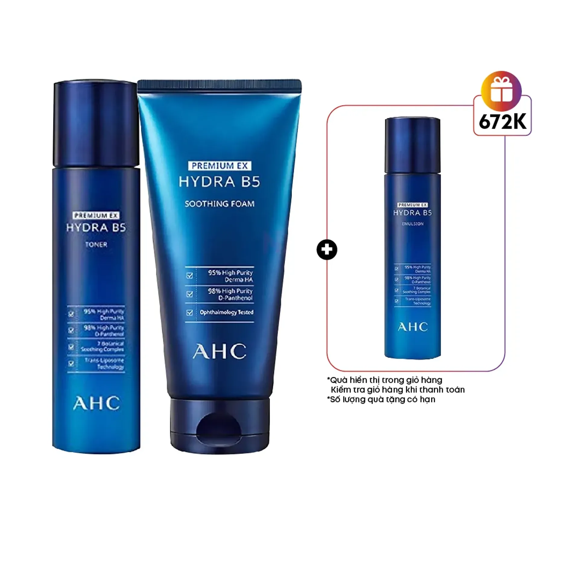 Combo Làm Sạch & Cấp Ẩm Cho Da Khô AHC B5 (Sữa Dưỡng 140ml + sữa rửa mặt 180ml + nước cân bằng ...