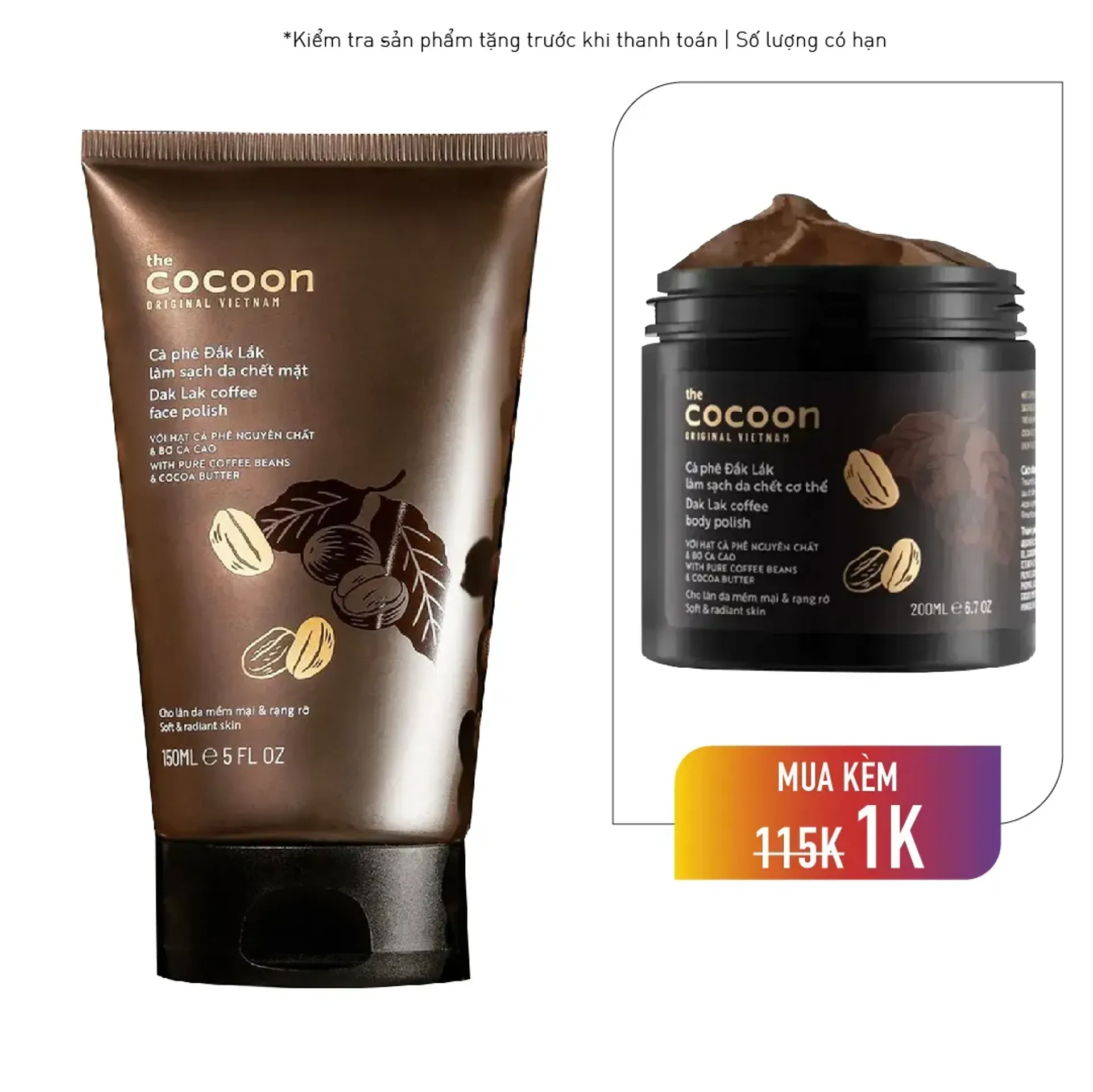 Combo Tẩy Da Chết Mặt & Body Cocoon Dak Lak Coffee