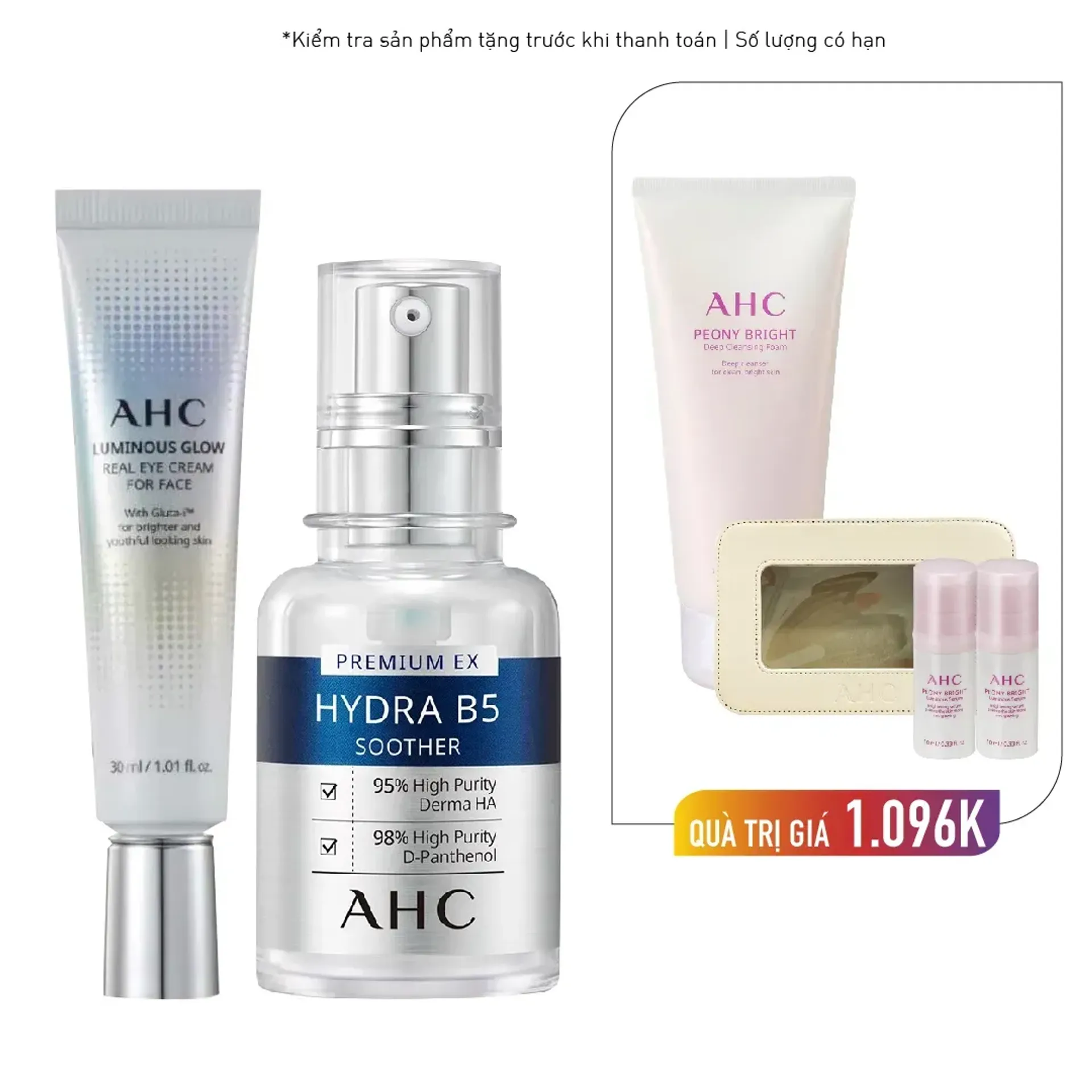 Combo 01 Kem Dưỡng Vùng Da Mắt Ahc Luminous Glow 30Ml & 01 Tinh Chất Ahc Premium Ex Hydra B5 ...