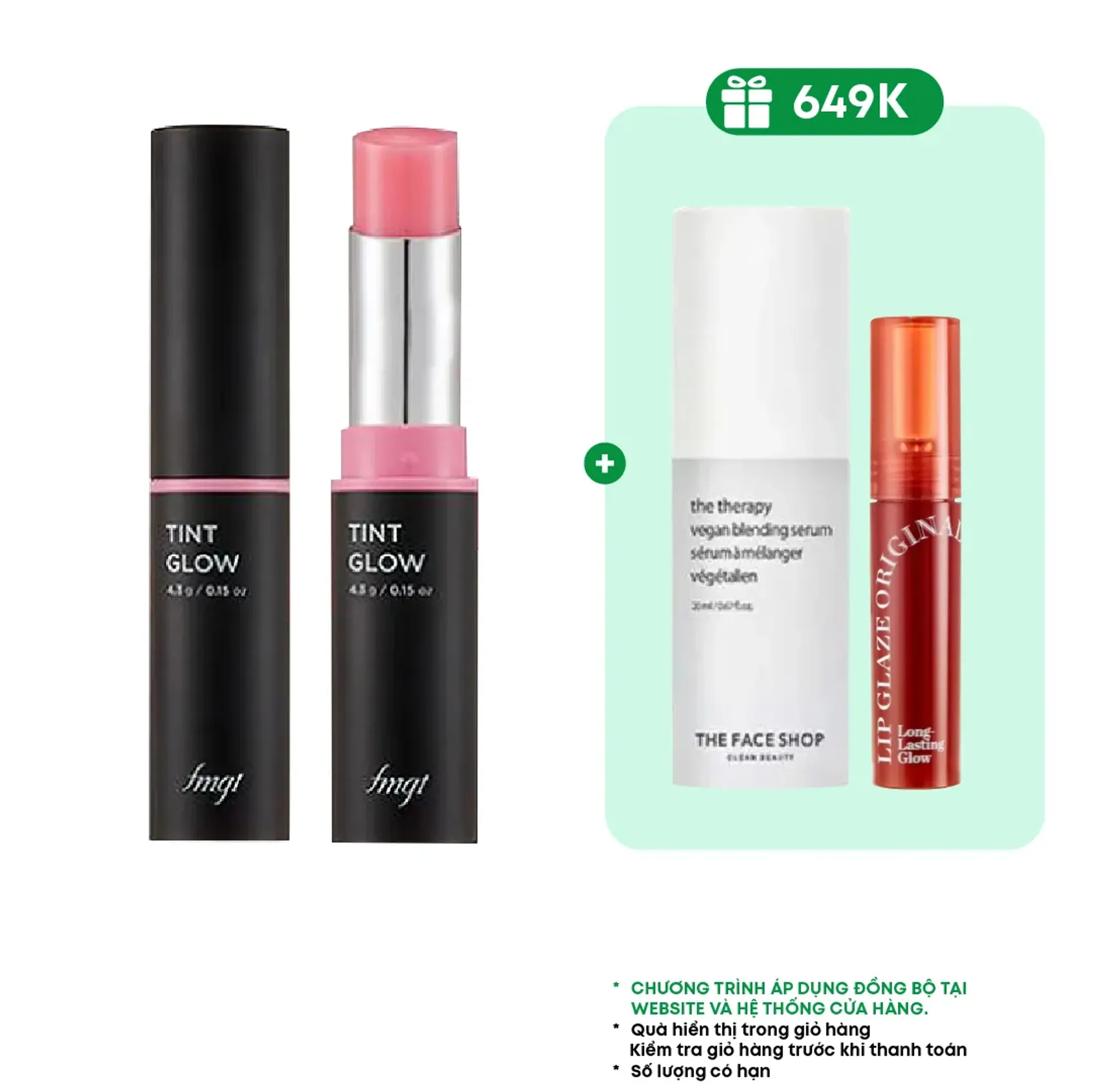 [FMGT] Son Môi Dưỡng Ẩm Tự Nhiên THE FACE SHOP Tint Glow 4.3g (GZ)