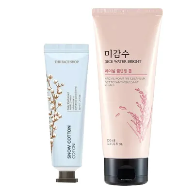 Set Kem Dưỡng Tay 10 Snow Cotton & Sữa Rửa Mặt Rice Water 100ml