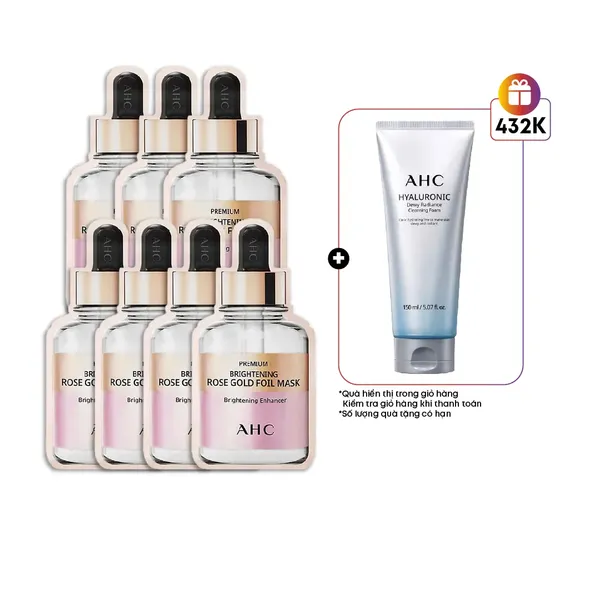 Set 7 Mặt Nạ Vàng Dưỡng Sáng Da AHC Premium Brightening Rose Gold Foil Mask 25g