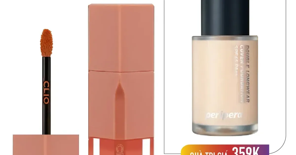 Combo Son Tint Clio Dewy Blur 3.2g (màu 06 Cozy Peach) & Kem Nền Peripera Double Longwear 30ml ...