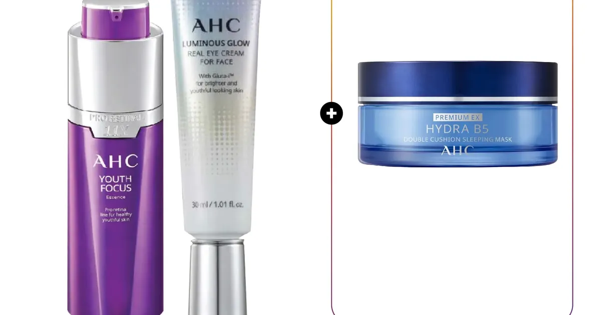 Combo AHC Ngừa Lão Hóa & Cấp Ẩm (Tinh Chất Youth Focus 30Ml + Kem Mắt 30ml + Mặt Nạ Ngủ 60g)