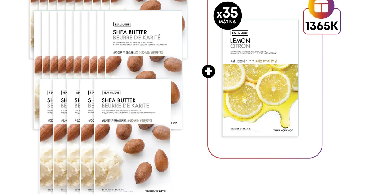 Set 25 Mặt Nạ Giấy Dưỡng Ẩm THE FACE SHOP Real Nature Shea Butter Face Mask