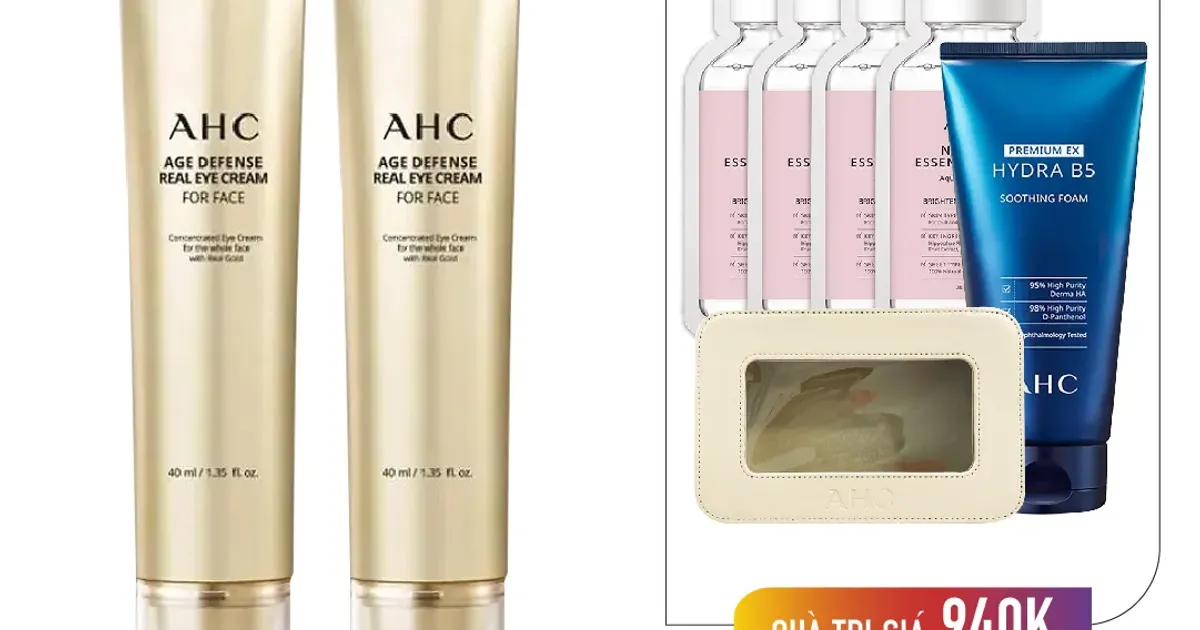 Combo Dưỡng Mắt AHC (2 kem mắt Age Defense 40ml, 1 sữa rửa mặt 180ml, 1 túi đựng mỹ phẩm, 4 mặt ...