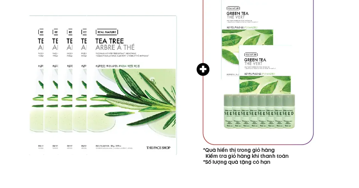 Combo 5 Mặt Nạ Tràm Trà THE FACE SHOP Real Nature (tặng 2 mặt nạ trà ...