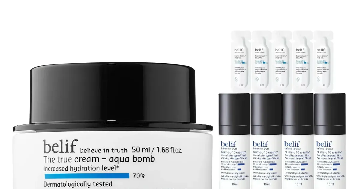Combo Cấp Ẩm Belif (1 kem dưỡng 50ml & 4 tinh chất 10ml, 5 tẩy tế bào ...
