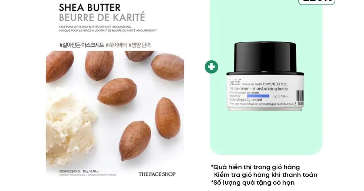 Combo Mặt Nạ Dưỡng Ẩm Shea Butter 20g & Kem Cấp Ẩm Belif